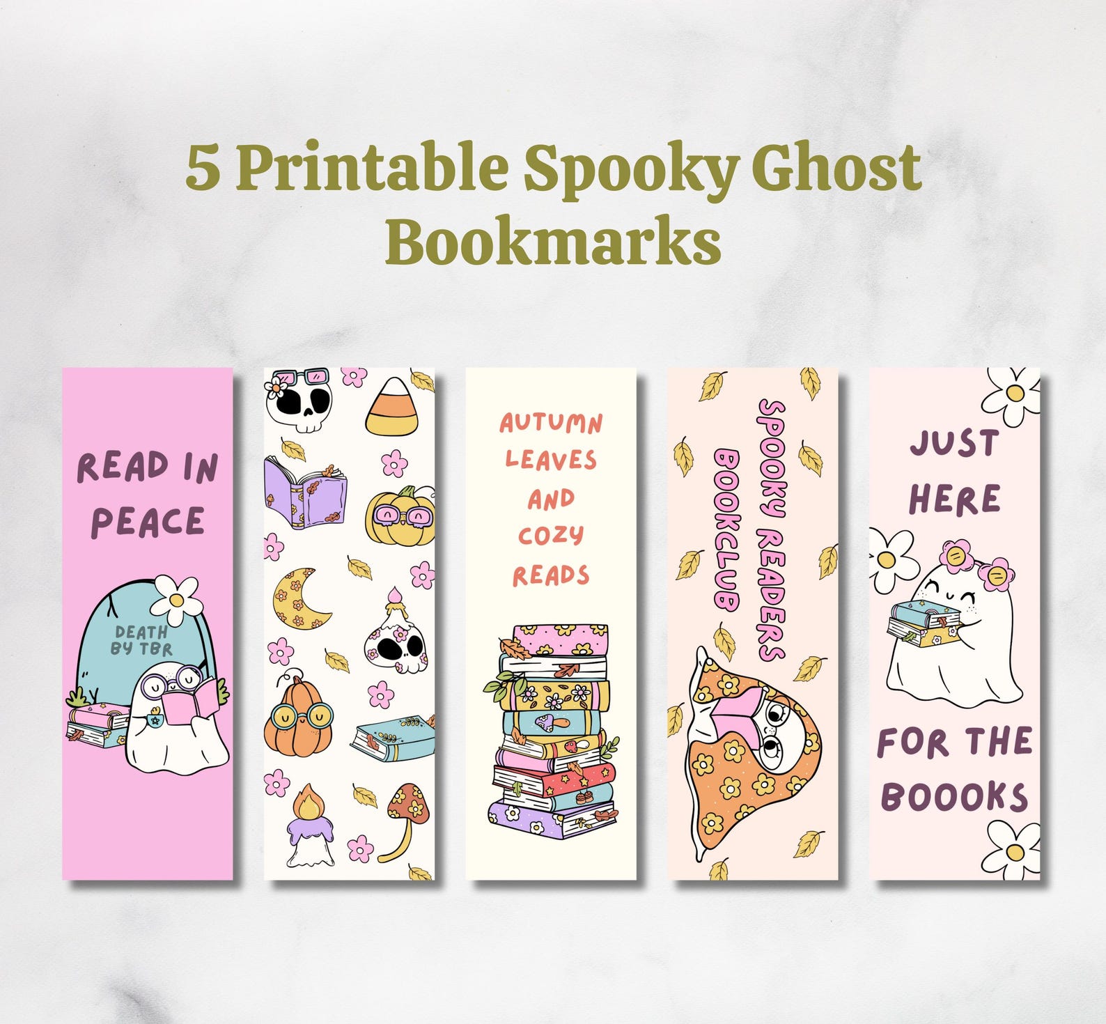 5 PRINTABLE Spooky Ghost Bookmarks| Bookmark PNG| Bookmarks for Book ...