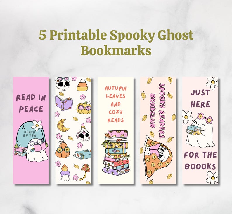 5 PRINTABLE Spooky Ghost Bookmarks| Bookmark PNG| Bookmarks for Book ...