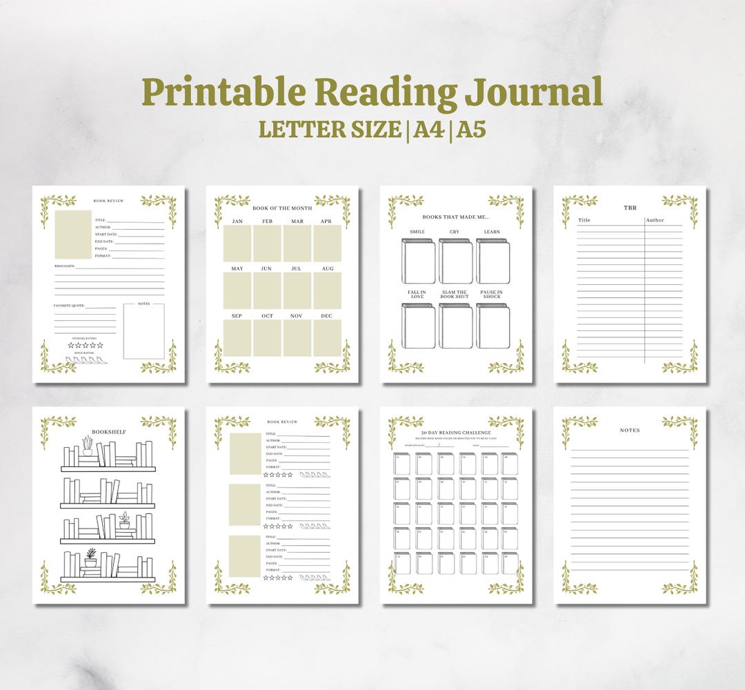 PRINTABLE Reading Journal Bundle, Book Reading Tracker, PDF Format ...
