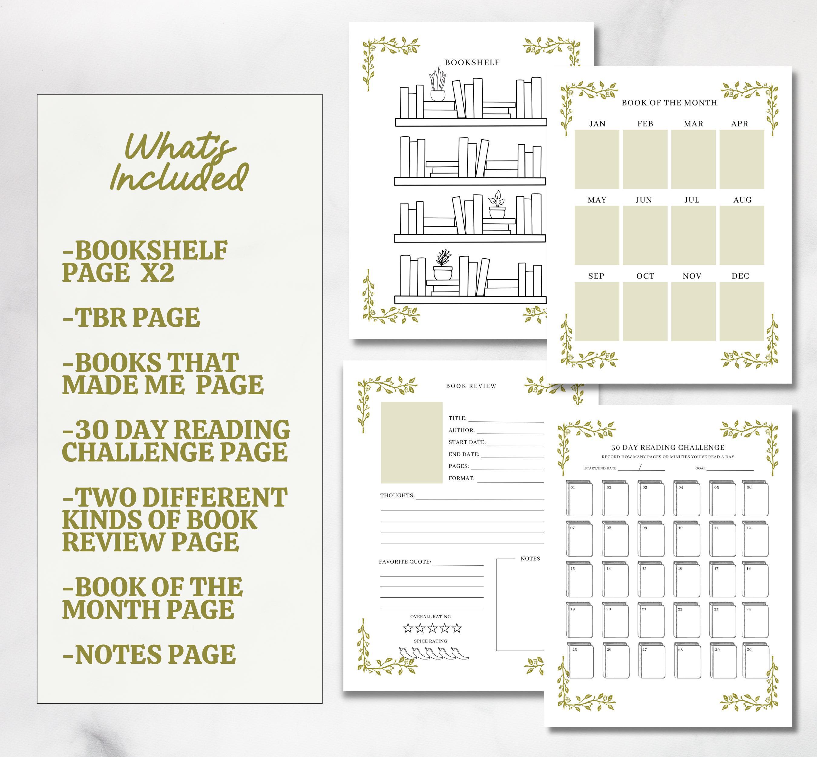 PRINTABLE Reading Journal Bundle, Book Reading Tracker, PDF Format ...