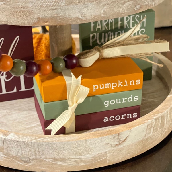 Mini Tier Tray Books // Fall Themed Mini Book Stack // Autumn Decor ...