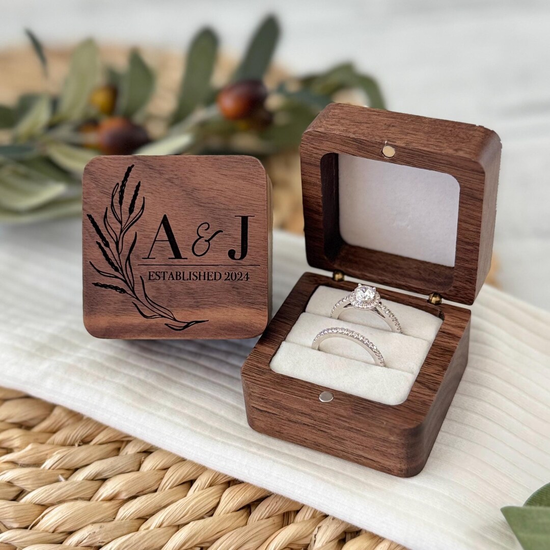Personalized Wooden Wedding Ring Box // Custom Engraved Proposal Ring ...