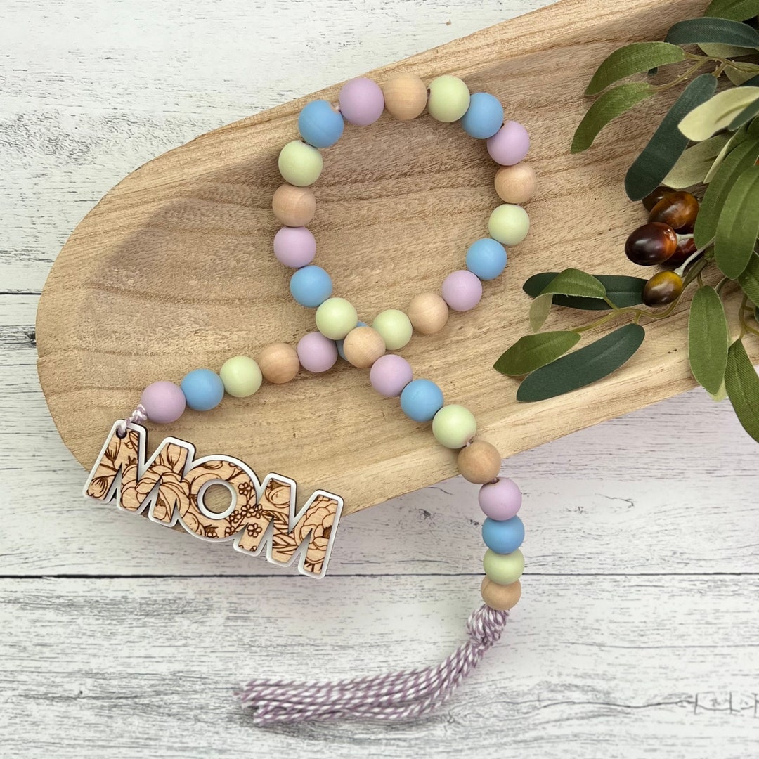 Mother's Day Wooden Bead Garland // Farmhouse Beads // Farmhouse Decor ...