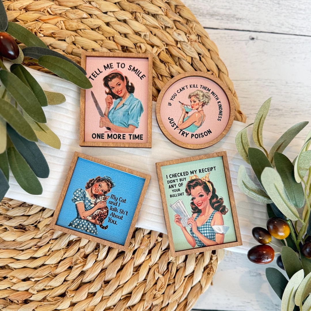 Funny Retro Housewife Refrigerator Magnets // Vintage Humor Wooden ...
