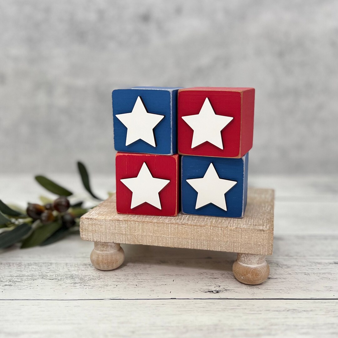 SET // Patriotic Stars Wooden Blocks // 4th of July Tiered - Etsy