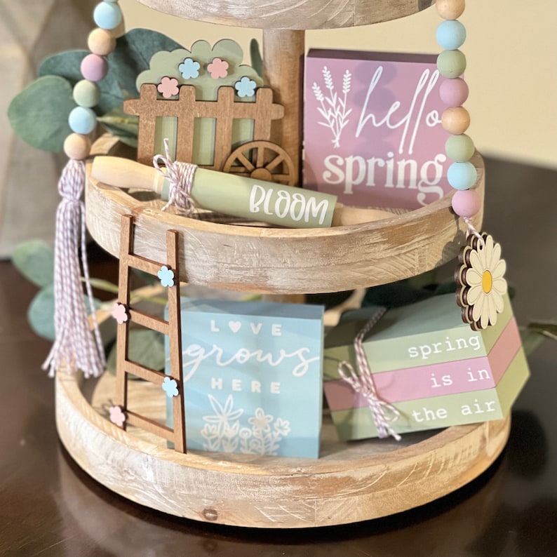BUNDLE // Spring Tier Tray Decor // Spring Signs // Tier Tray - Etsy