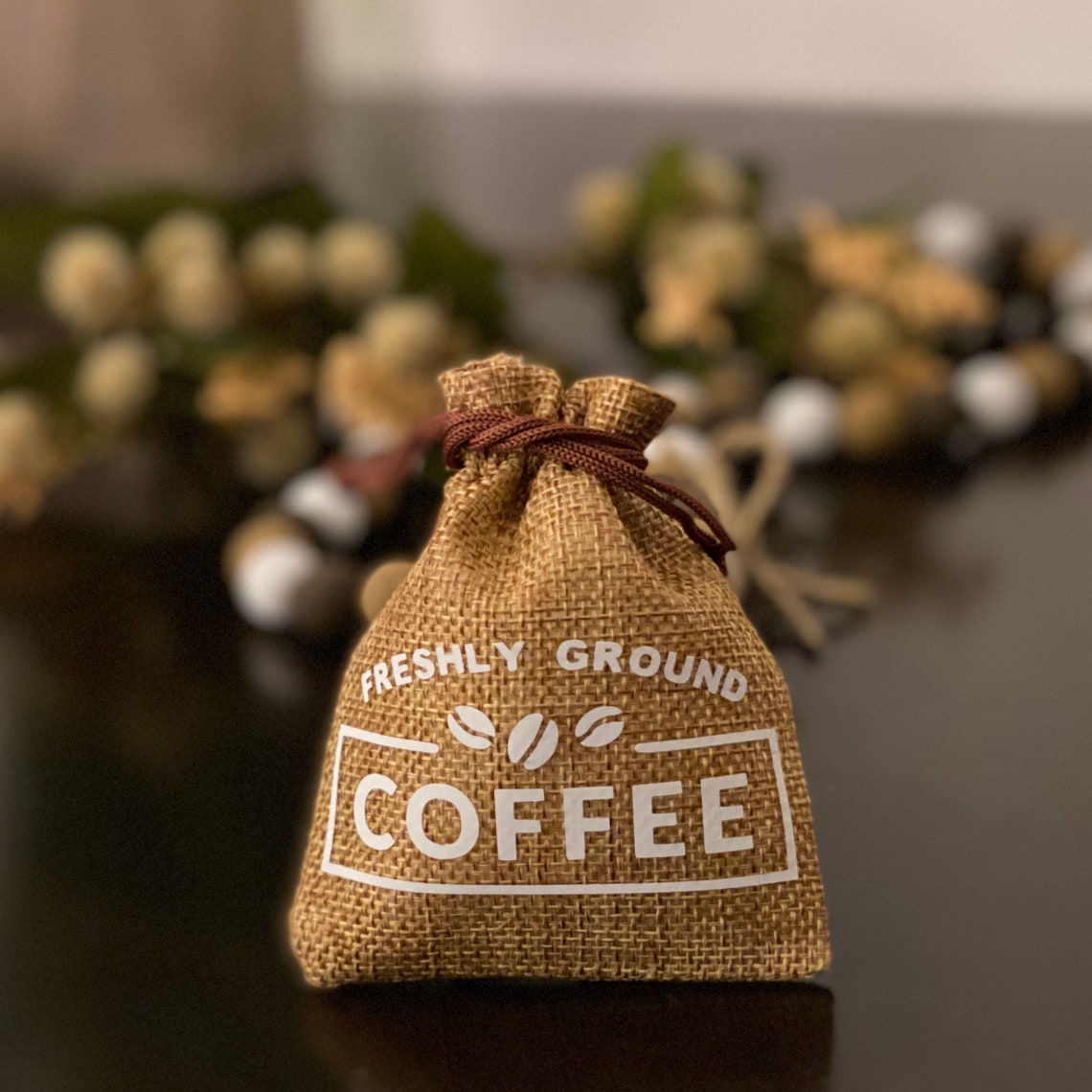 Mini Coffee Burlap Bag // Coffee Tier Tray Decor // Coffee Bag | Etsy