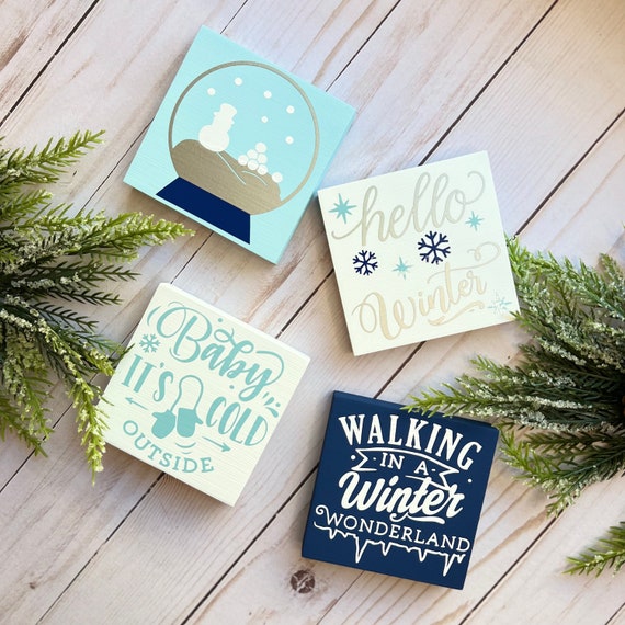 Tier Tray Signs // Winter Themed Signs // Wood Signs // Snow | Etsy