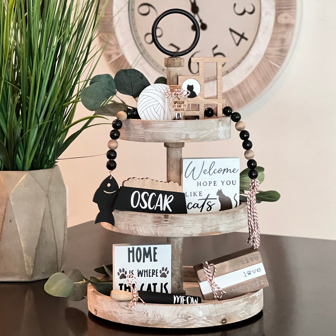 BUNDLE // Cat Themed Tiered Tray Decor // Cat Themed Signs // Tiered ...