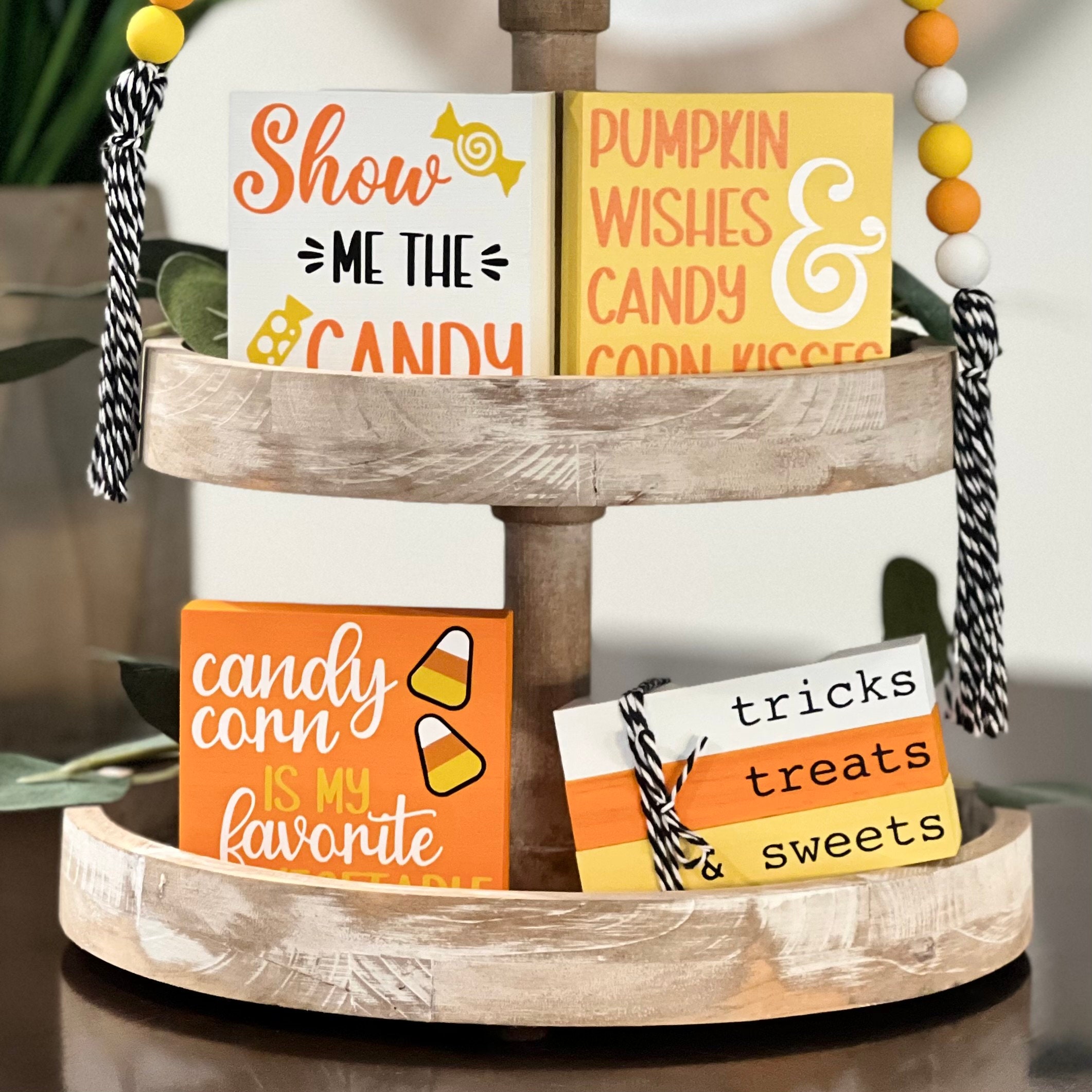 Tier Tray Signs // Candy Corn Themed Signs // Halloween Decor // Tiered ...