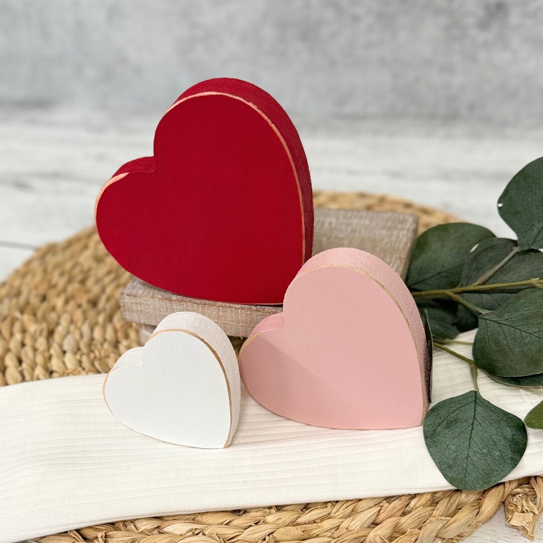 Chunky Wood Heart Shelf Sitter // Valentine's Day Tiered Tray Decor ...
