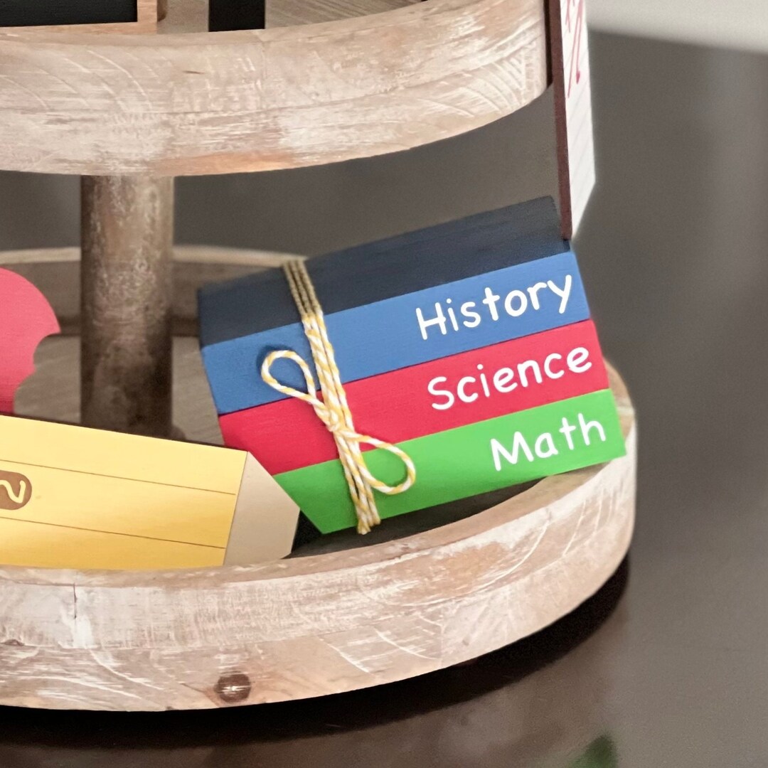 Mini Tier Tray Books // Back to School Themed Mini Book Stack // School ...