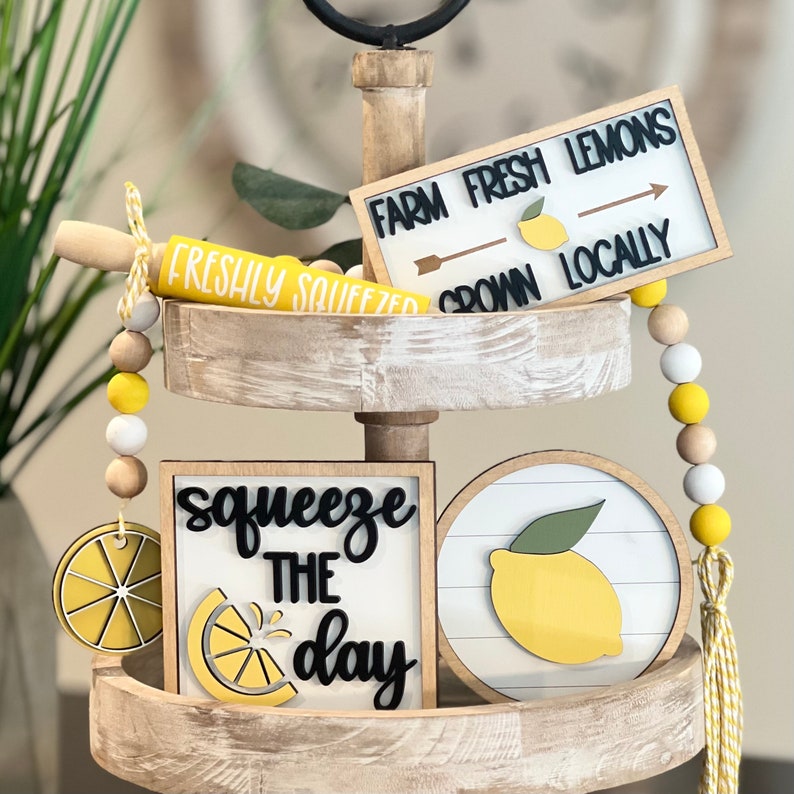 BUNDLE // Lemon Themed Tiered Tray Decor // Lemon Themed Signs ...