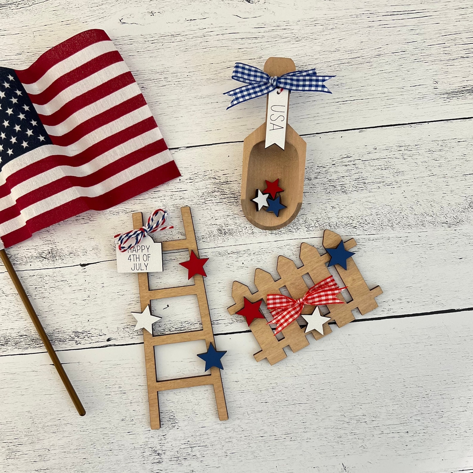 4th of July Accent Tiered Tray Decor // July Fourth Tiered Tray Decor ...