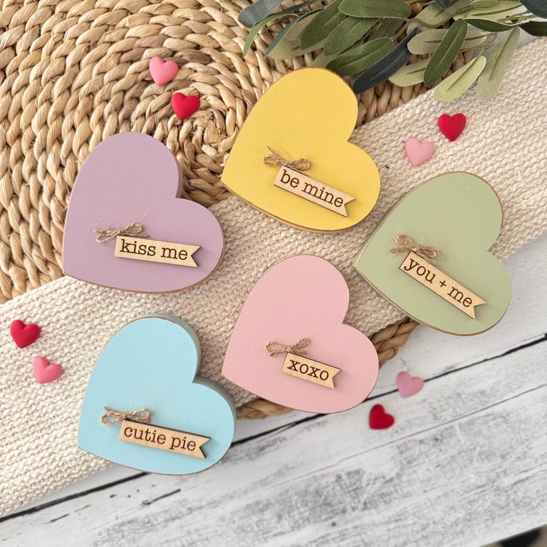 Chunky Wooden Conversation Heart Decor // Valentine's Day Tiered Tray ...