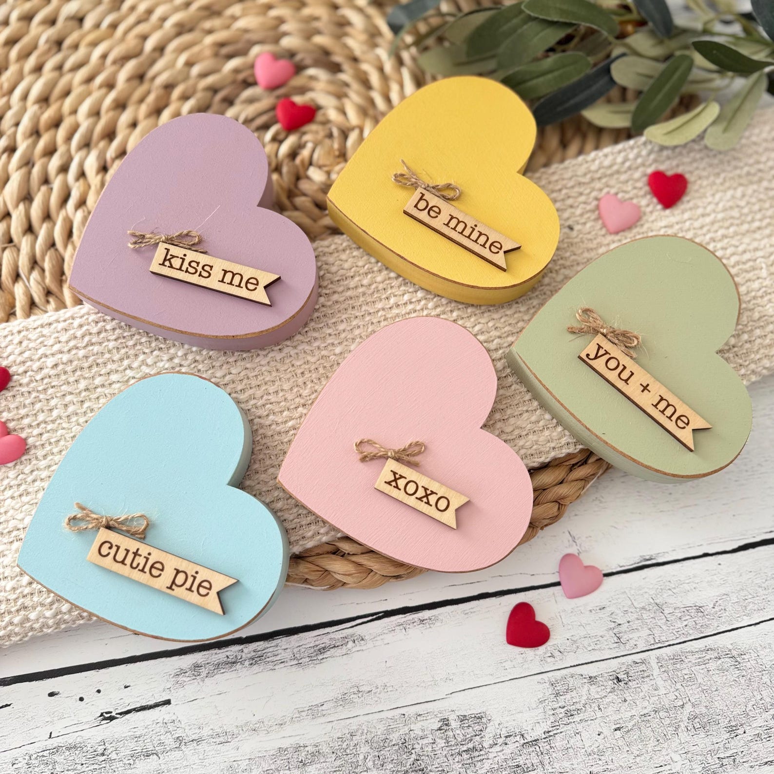 Chunky Wooden Conversation Heart Decor // Valentine's Day Tiered Tray ...