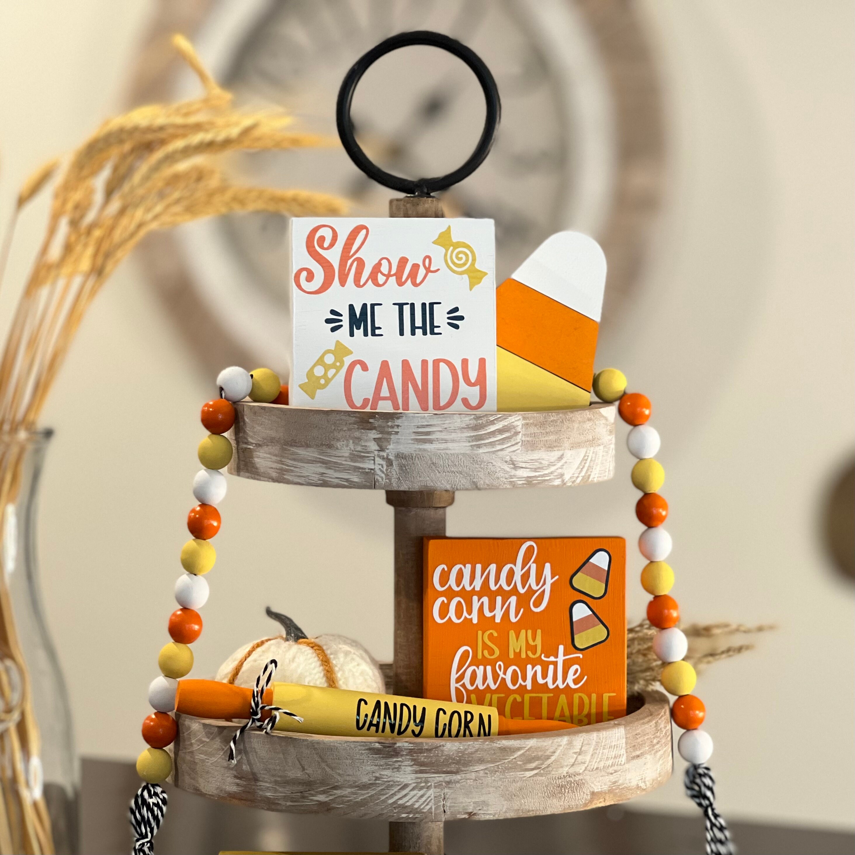 BUNDLE // Candy Corn Themed Tiered Tray Decor // Halloween - Etsy