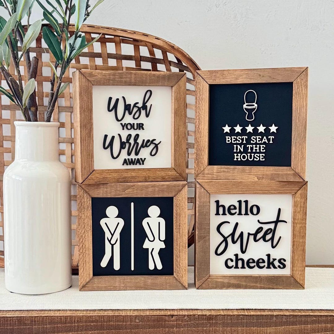 Mini Framed Bathroom Sign // Bathroom Wall Decor // Bathroom Shelf ...