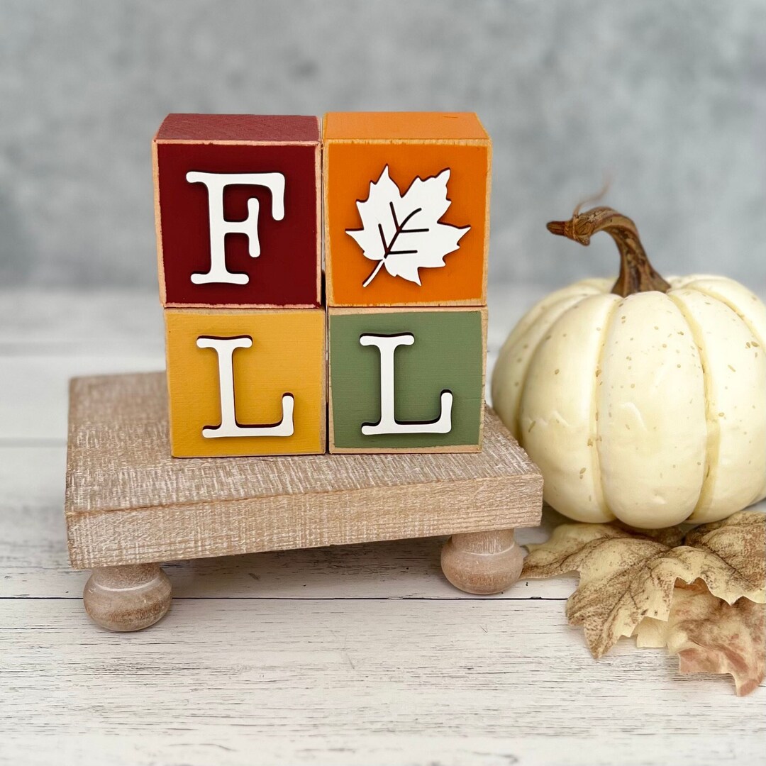 SET // Fall Stacking Wooden Blocks // Fall Tiered Tray Decor // Autumn ...