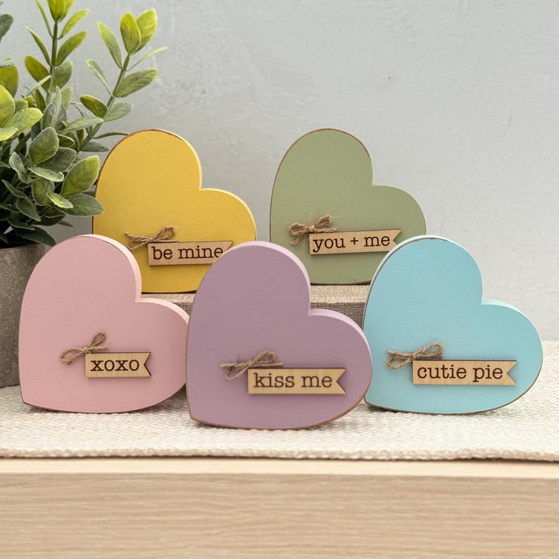 Chunky Wooden Conversation Heart Decor // Valentine's Day Tiered Tray ...