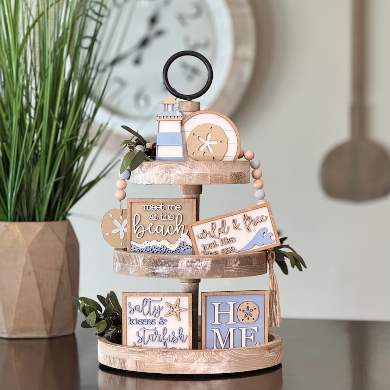 BUNDLE // Coastal Themed Tiered Tray Decor // Nautical Tier Tray Decor ...