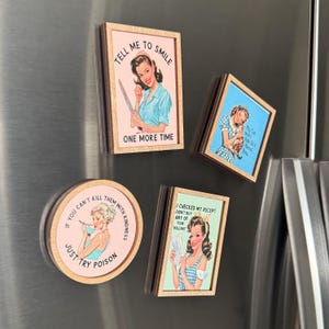 Funny Retro Housewife Refrigerator Magnets // Vintage Humor Wooden ...