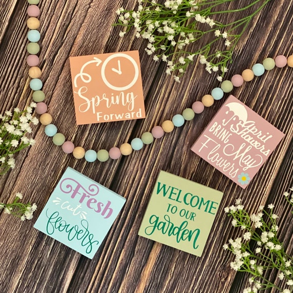 Tier Tray Signs // Spring Signs // Spring Decor // Wood Signs | Etsy