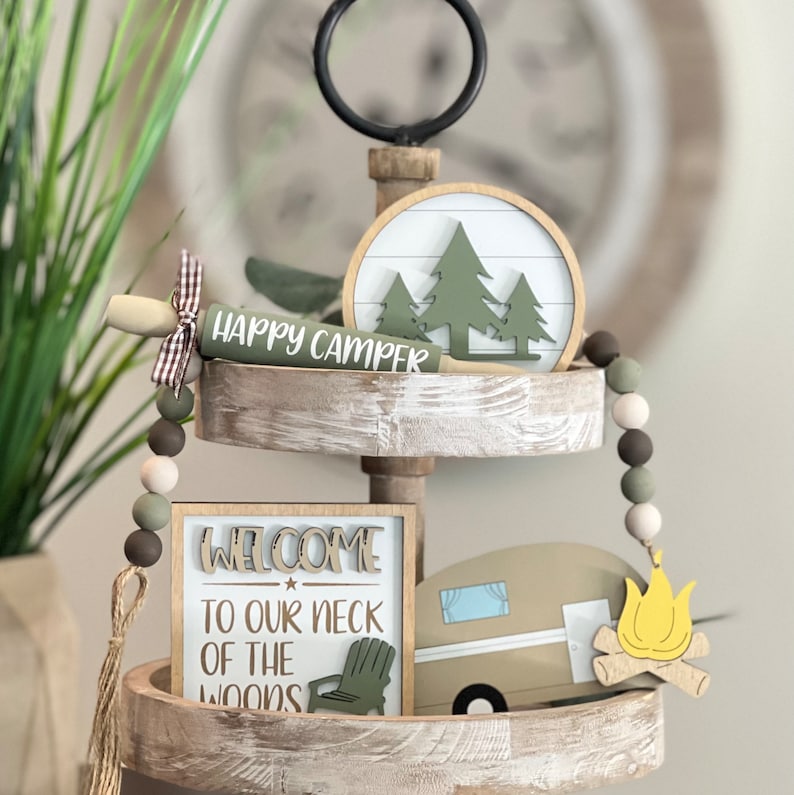 BUNDLE // Camping Tiered Tray Decor // Woodland Themed Signs // Cabin ...