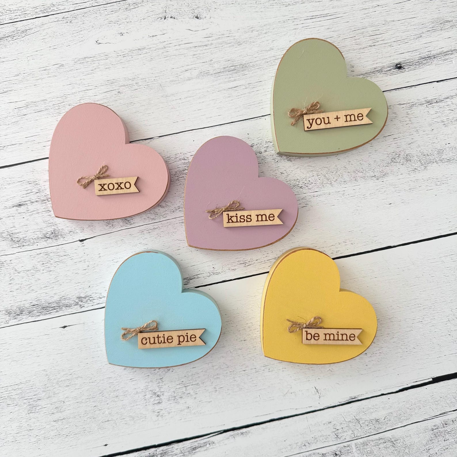 Chunky Wooden Conversation Heart Decor // Valentine's Day Tiered Tray ...