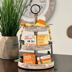 Tier Tray Signs // Candy Corn Themed Signs // Halloween Decor // Tiered ...