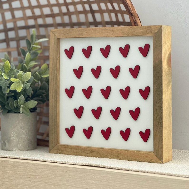 Large Wooden Framed Valentine Hearts Sign // Valentine Wall Decor ...