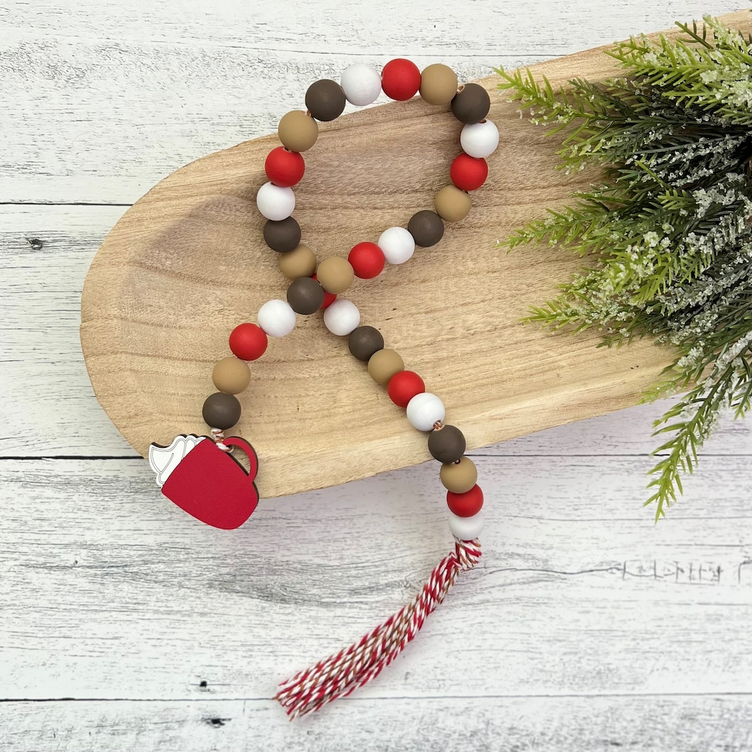 Hot Cocoa Themed Wooden Bead Garland // Farmhouse Beads // Holiday ...