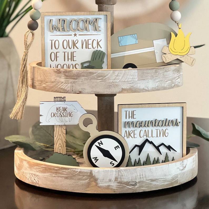 BUNDLE // Camping Tiered Tray Decor // Woodland Themed Signs - Etsy