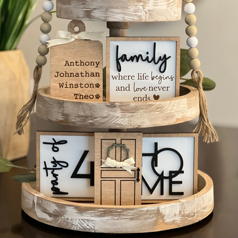 BUNDLE // Neutral Family Themed Tiered Tray Decor // Family & - Etsy