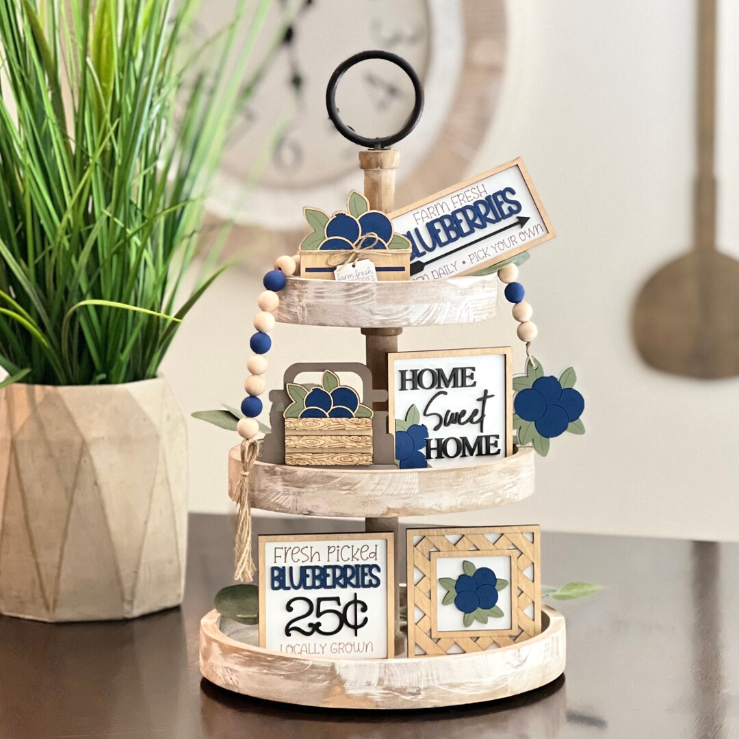 BUNDLE // Blueberry Themed Tiered Tray Decor // Blueberry Themed Signs ...