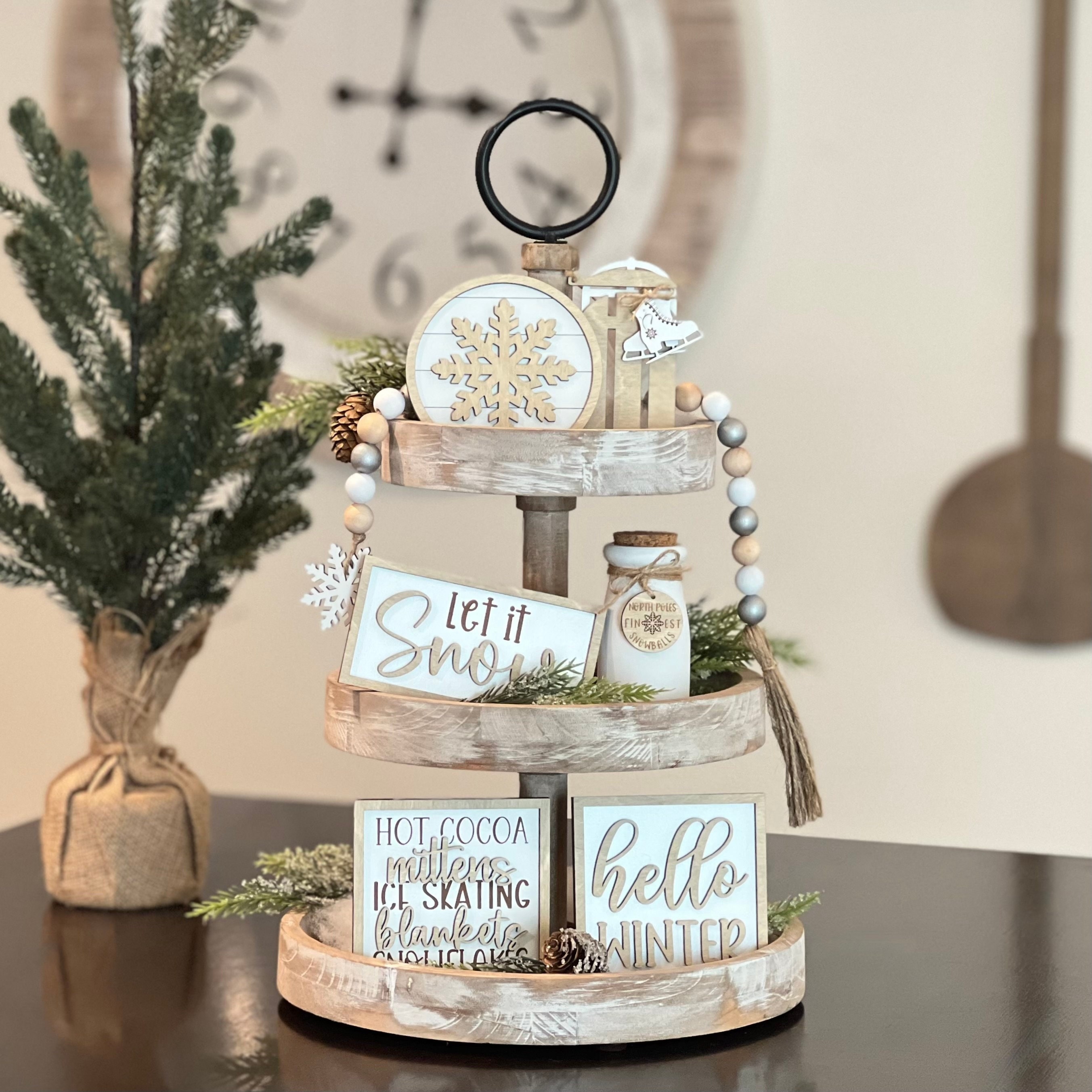 BUNDLE Classic Winter Themed Tier Tray Decor Winter Tiered Tray Signs White Christmas Tier Tray Decor Snow Tiered Tray Decor Set Etsy