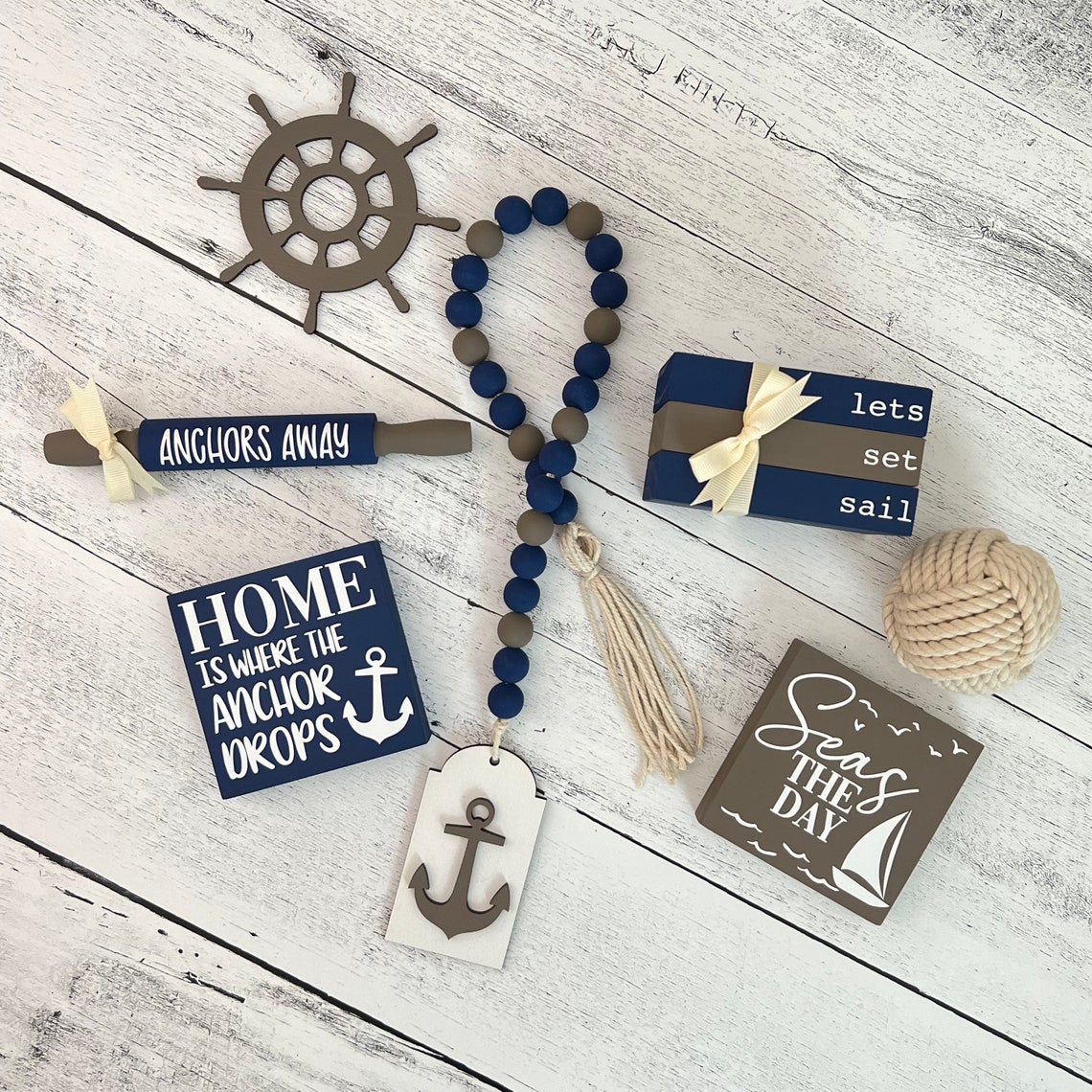 BUNDLE // Nautical Themed Tiered Tray Decor // Nautical Tier Tray Signs ...