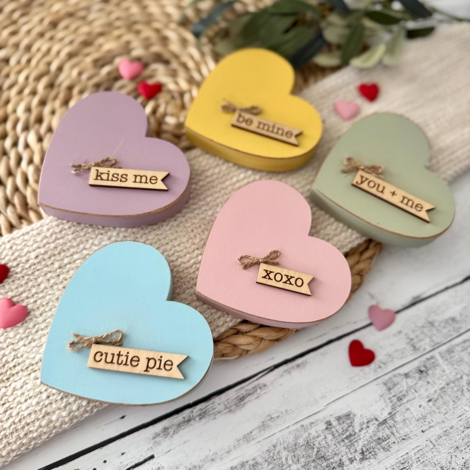 Chunky Wooden Conversation Heart Decor // Valentine's Day Tiered Tray ...