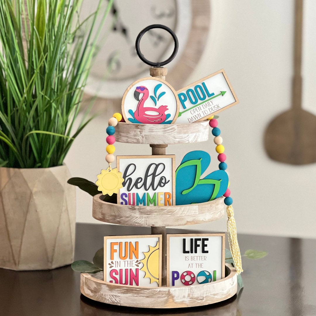 BUNDLE // Pool Themed Tiered Tray Decor // Summer Tiered Tray Decor ...