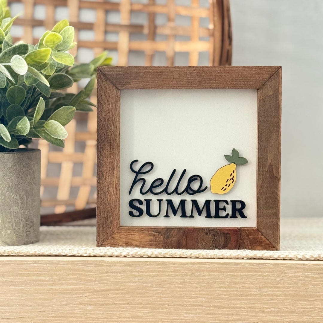 Hello Summer Lemon Sign // Wooden Framed Summer Wall Decor // Farmhouse ...