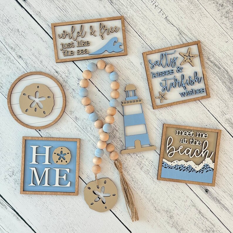 BUNDLE // Coastal Themed Tiered Tray Decor // Nautical Tier Tray Decor ...