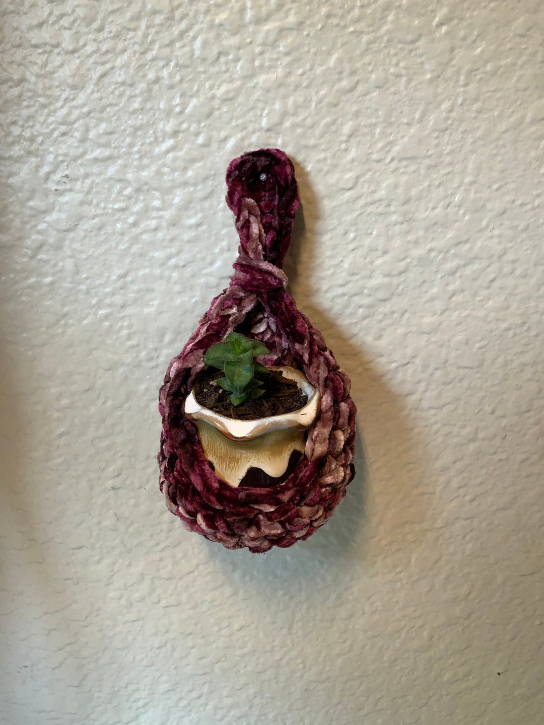 Mini Cozy Magenta Blush Crochet Plant Hanger Purple Plant Hanger Car ...