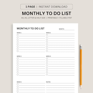 Monthly to Do List Printable, Daily to Do List for Work / Personal Life ...