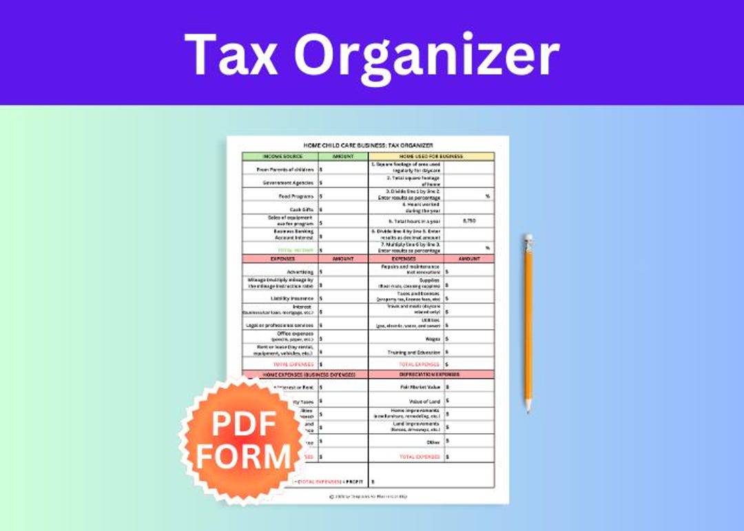 Home Child Care Business Tax Organizer: Printable Fillable Form ...