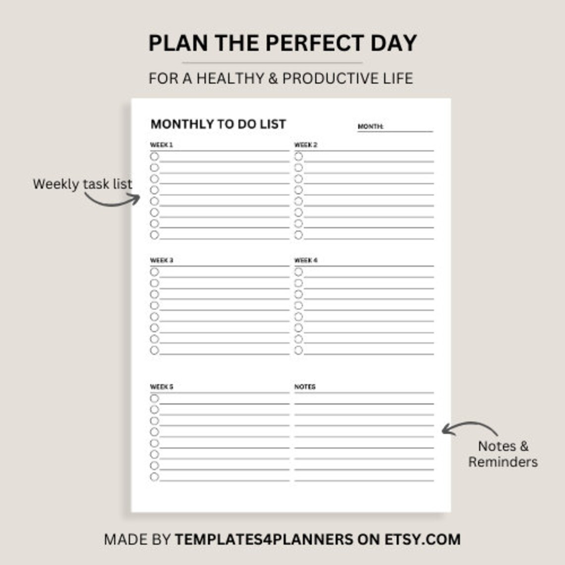 Monthly to Do List Printable, Daily to Do List for Work / Personal Life ...