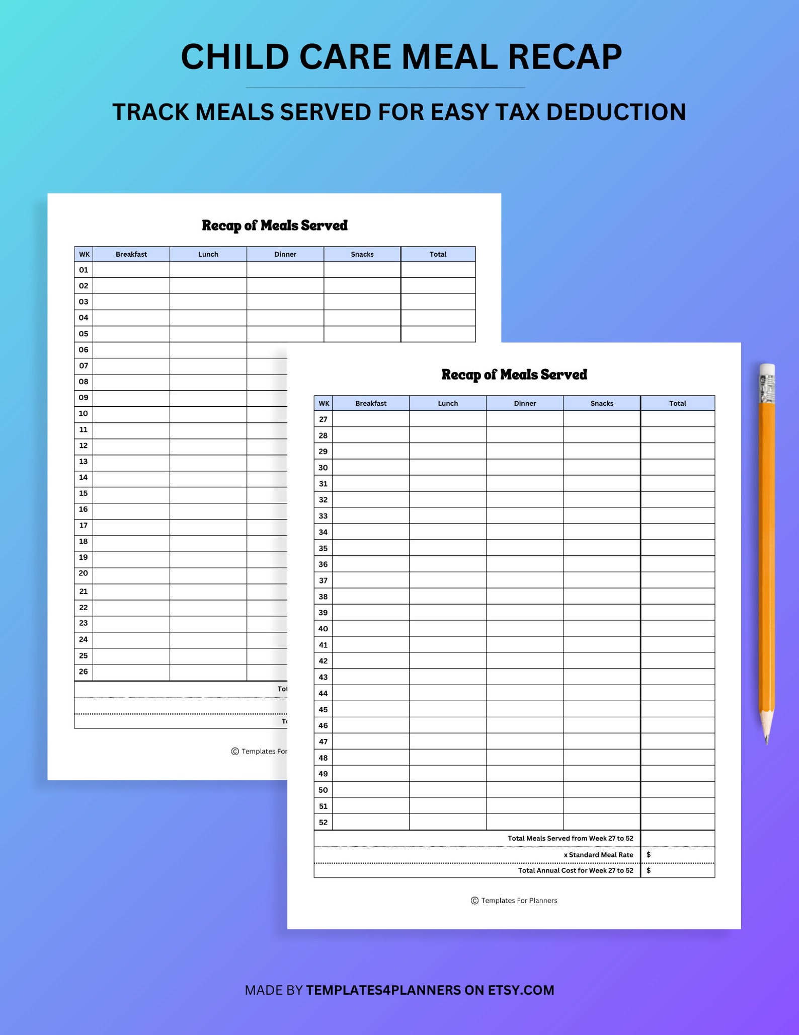 Child Care Menu & Meal Planner 2024 (printable PDF) - Etsy