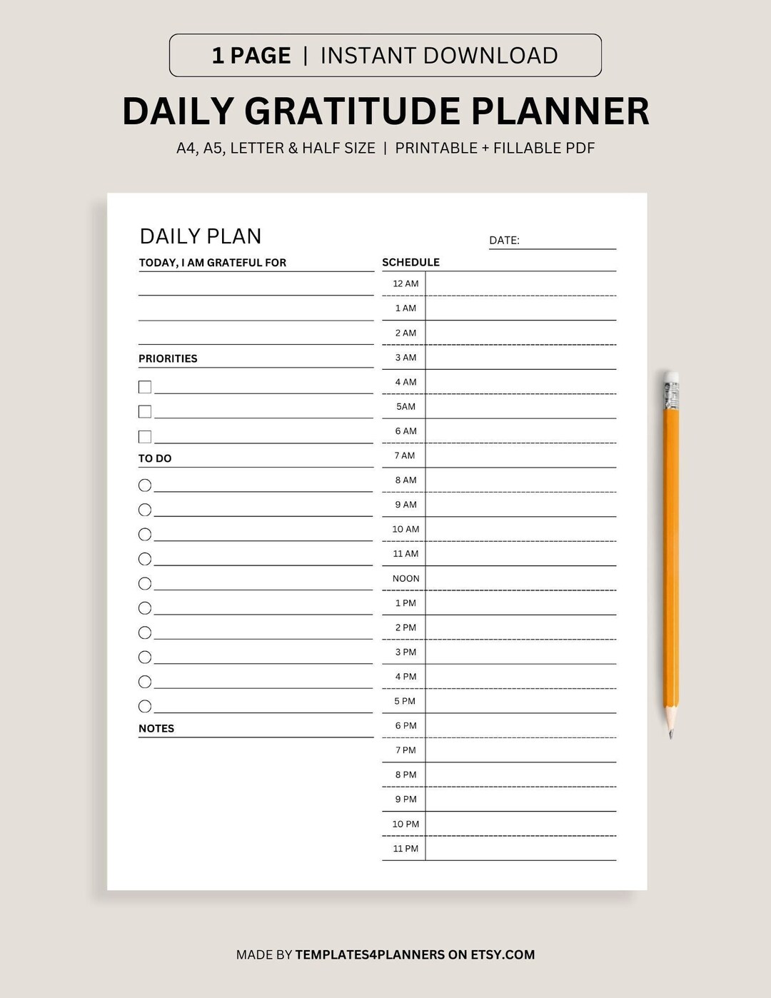 Daily Gratitude Planner Printable, Daily to Do List for Work / Personal ...