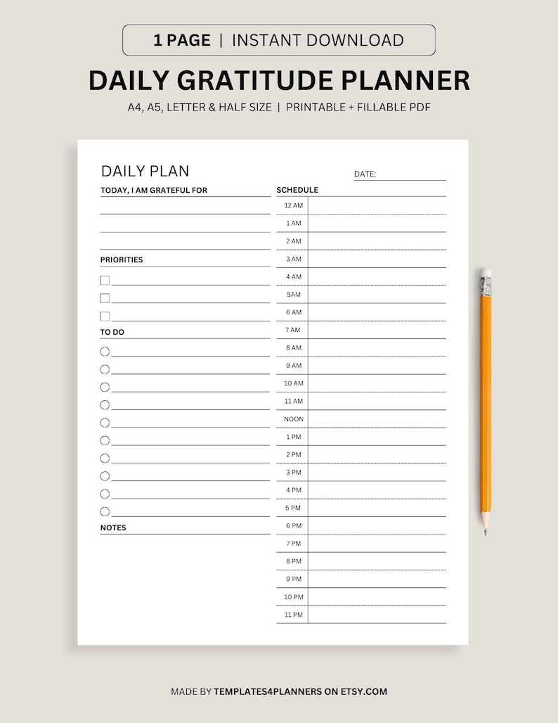 Daily Gratitude Planner Printable, Daily to Do List for Work / Personal ...