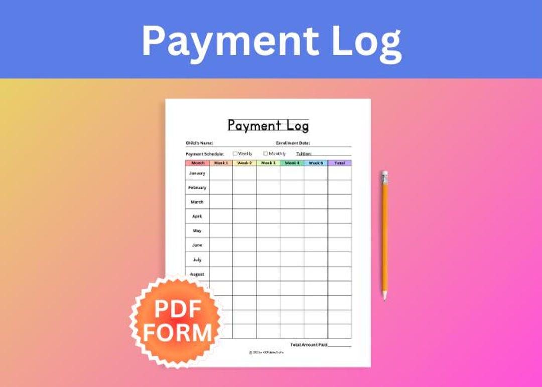 Daycare Payment Log: Printable Child Care Payment Tracker (fillable PDF ...