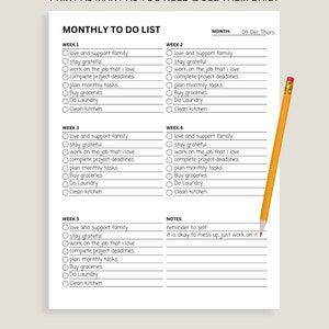 Monthly to Do List Printable, Daily to Do List for Work / Personal Life ...